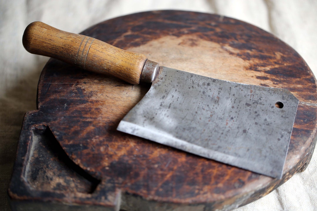 Antique Rustic French Butchers Meat Cleaver Chopper Axe Kitchen Utensil ...