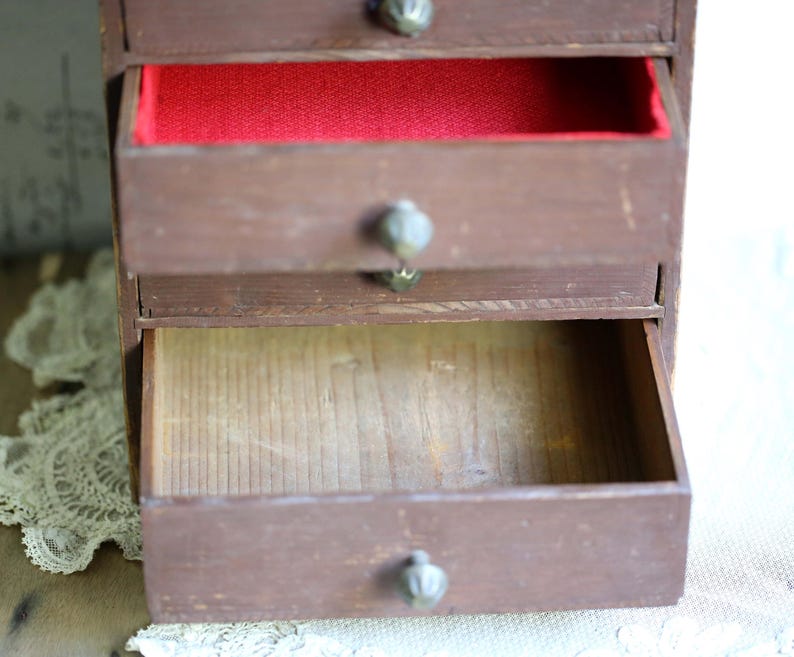 Antique Watchmakers Drawers Distressed Wooden Storage Chest Miniature ...