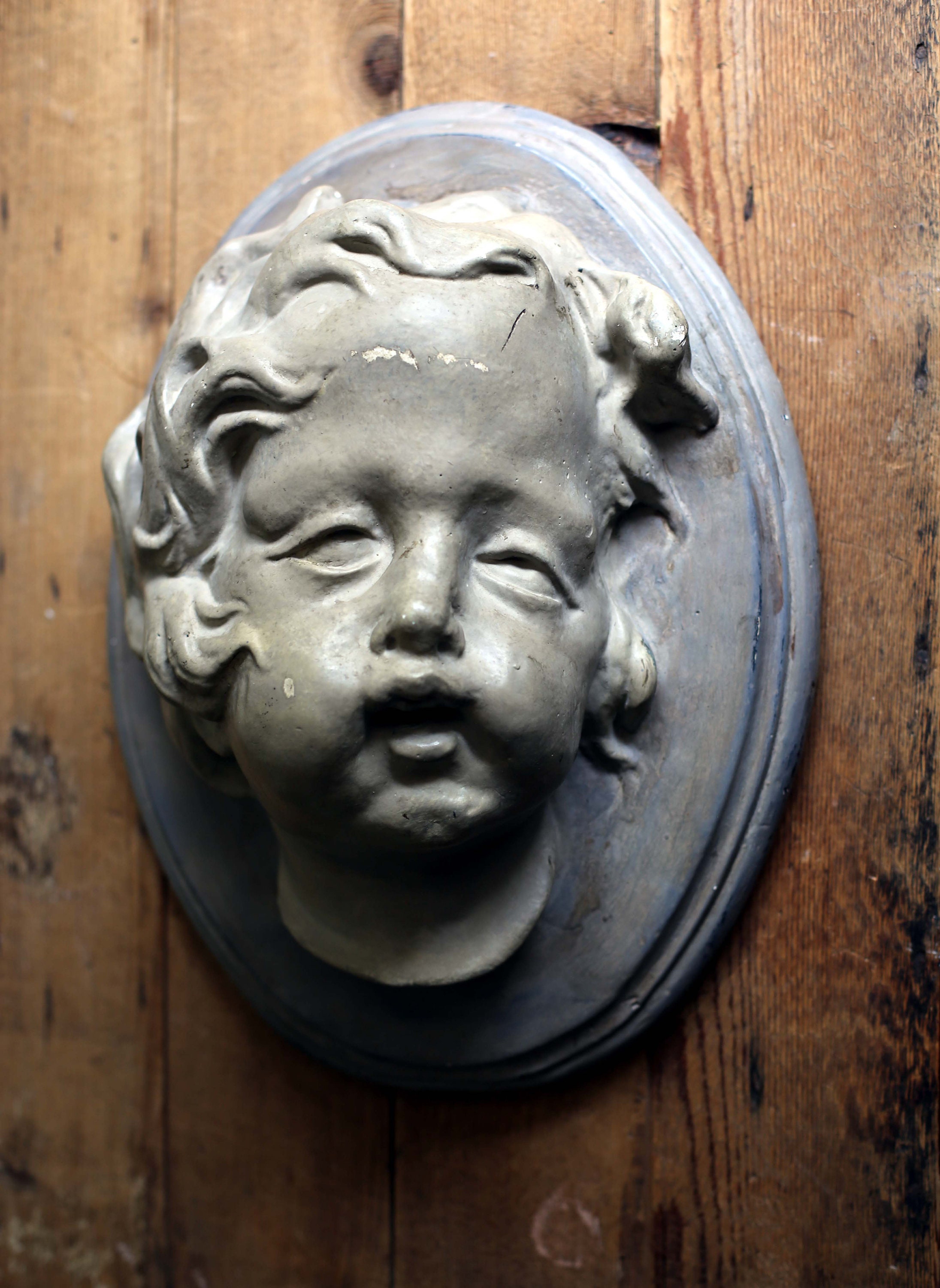 Large Antique Cherub Wall Plaque Angel Face High Relief Cupid Hanging ...