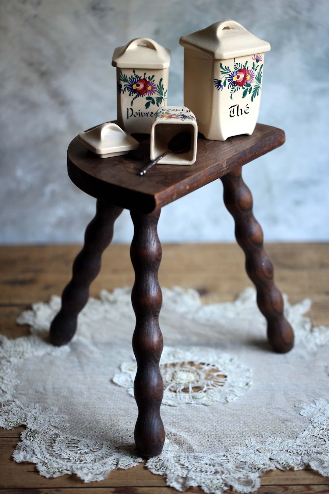 Primitive French Milking Stool Milkmaid Stool Rustic Wooden Three ...