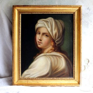 Antique Portrait Painting of a Lady Framed Picture Woman Oil on Canvas ...