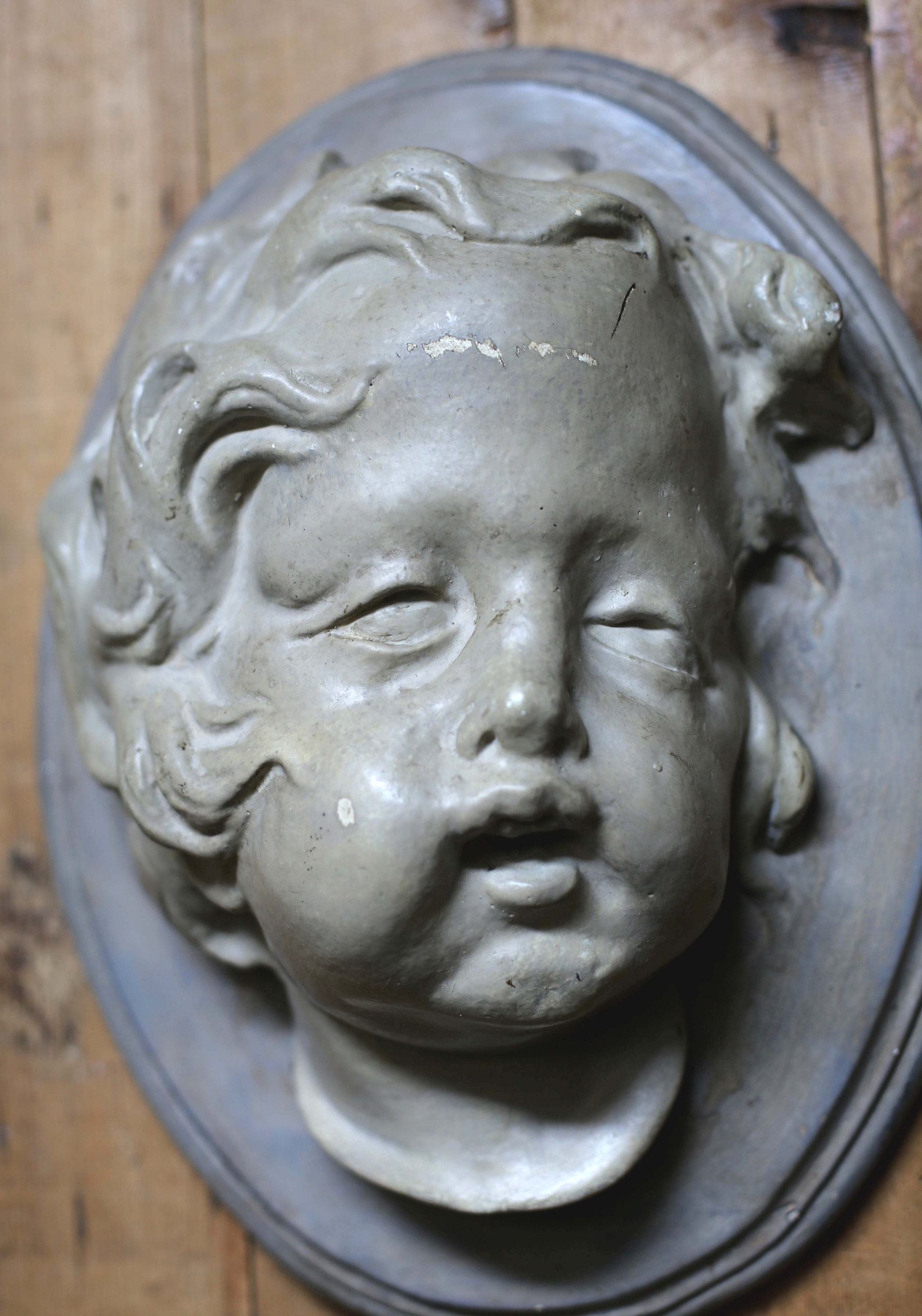 Large Antique Cherub Wall Plaque Angel Face High Relief Cupid Hanging ...