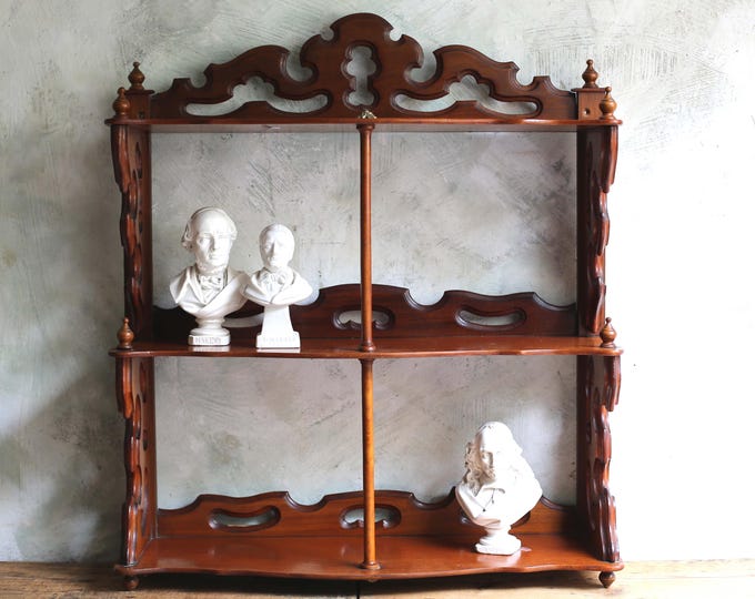 Antique French Shelving Furniture Wooden Display Wall Shelf Unit Dark ...
