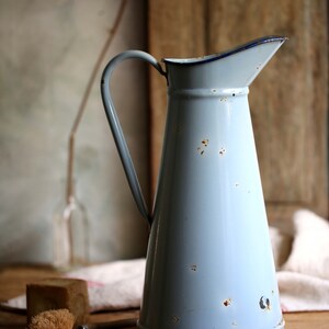 Large Antique Blue Enamel Pitcher French Rustic Metal Enamelware Jug - Etsy