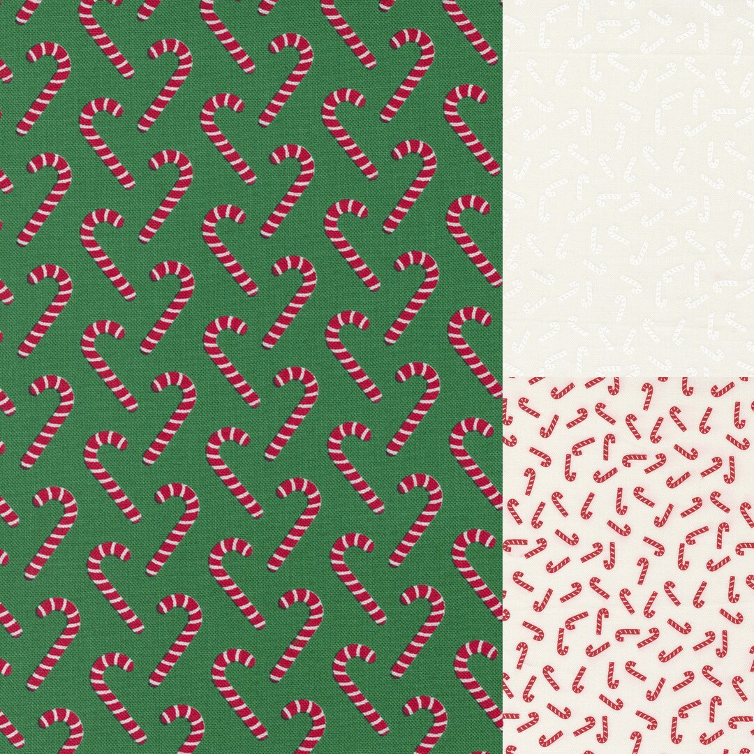 Candy Cane 3 Yard Fabric Bundle of Red, White and Green Christmas ...