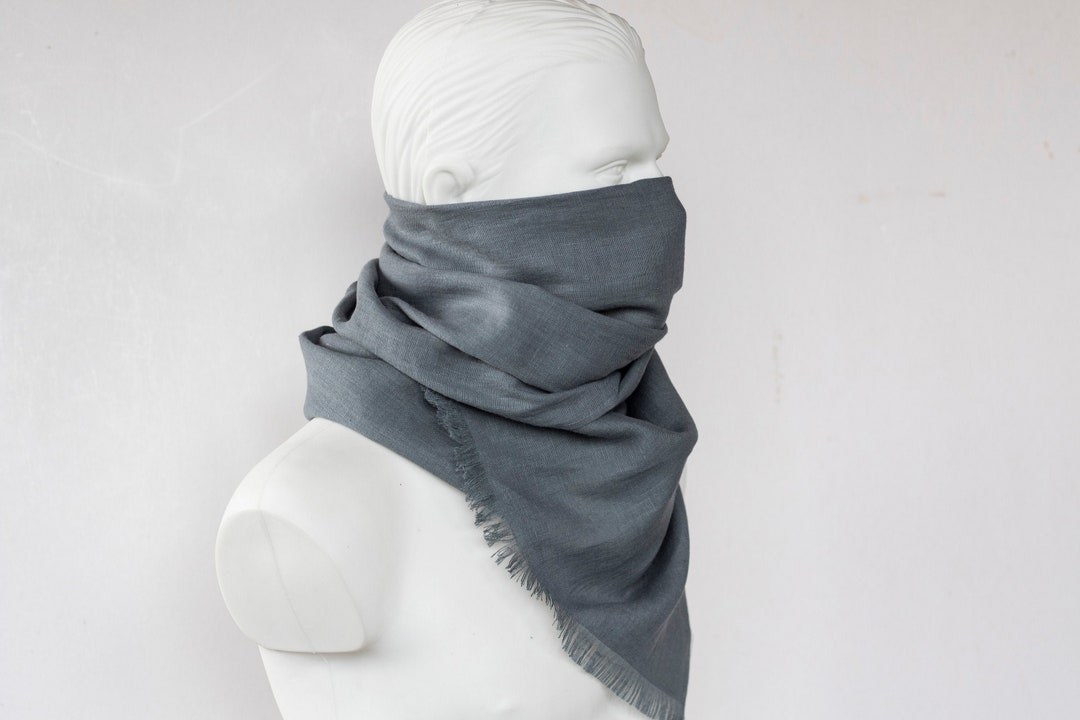 Gray Face Mask Oversized Linen Scarf Grey Line Headwrap Perfect Linen ...