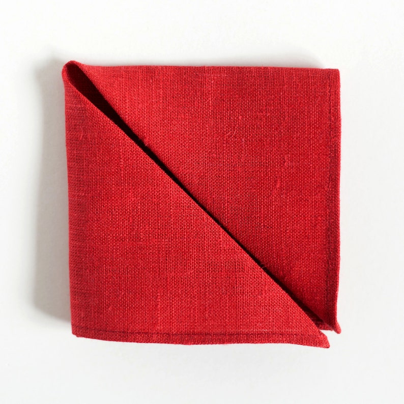 Red Linen Pocket Square - Unisex Fashion Accessory - Wedding Accessory ...