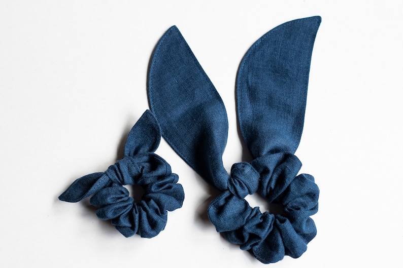 Navy blue bow scrunchie Hair wrap Linen scrunchie with bow | Etsy