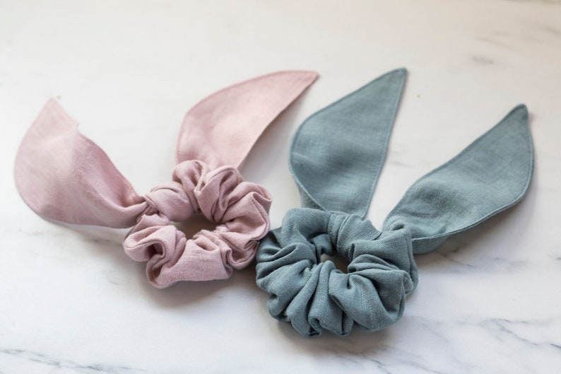 Pale mint bow scrunchie Hair wrap Linen scrunchie with bow | Etsy