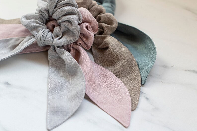 Pale mint bow scrunchie Hair wrap Linen scrunchie with bow | Etsy