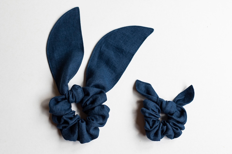 Navy blue bow scrunchie Hair wrap Linen scrunchie with bow | Etsy