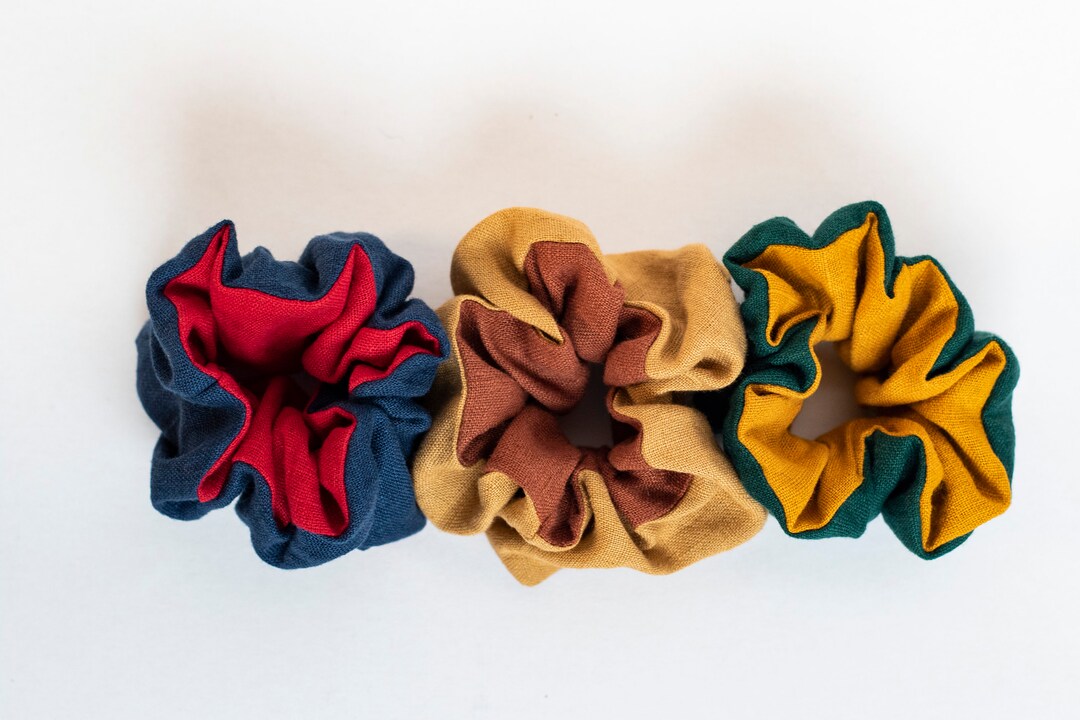 Two Colors Ponytail Holder Linen Hair Scrunchie Hair Accessories Custom ...