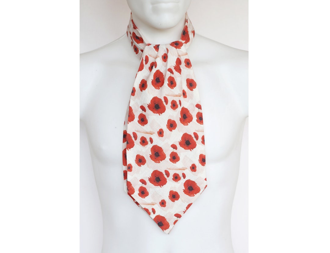 Watercolor Red Poppies Linen Ascot Tie, Handmade Cravat - Etsy