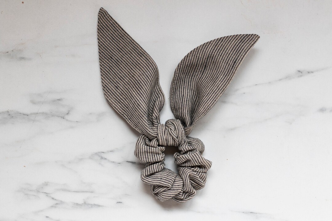Striped Linen Scrunchie With Bow, Hand Wrist Accessory - Etsy