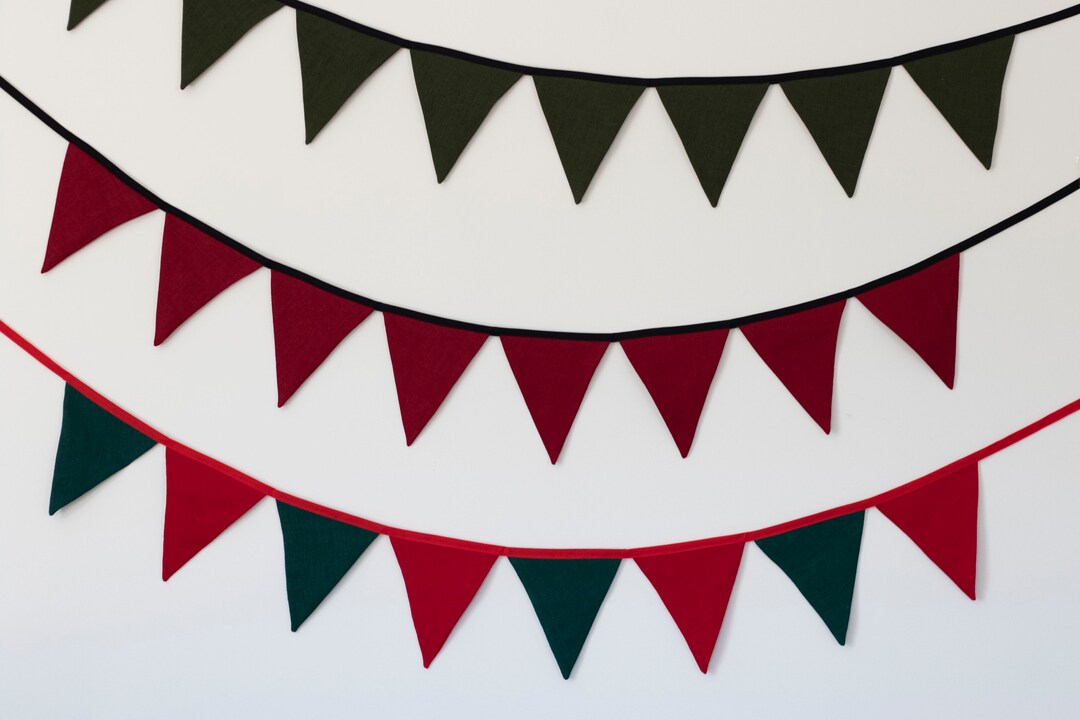 Christmas Outdoor Bunting Party Banner - Triangle Pennants in Burgundy ...