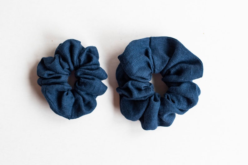 Navy blue bow scrunchie Hair wrap Linen scrunchie with bow | Etsy