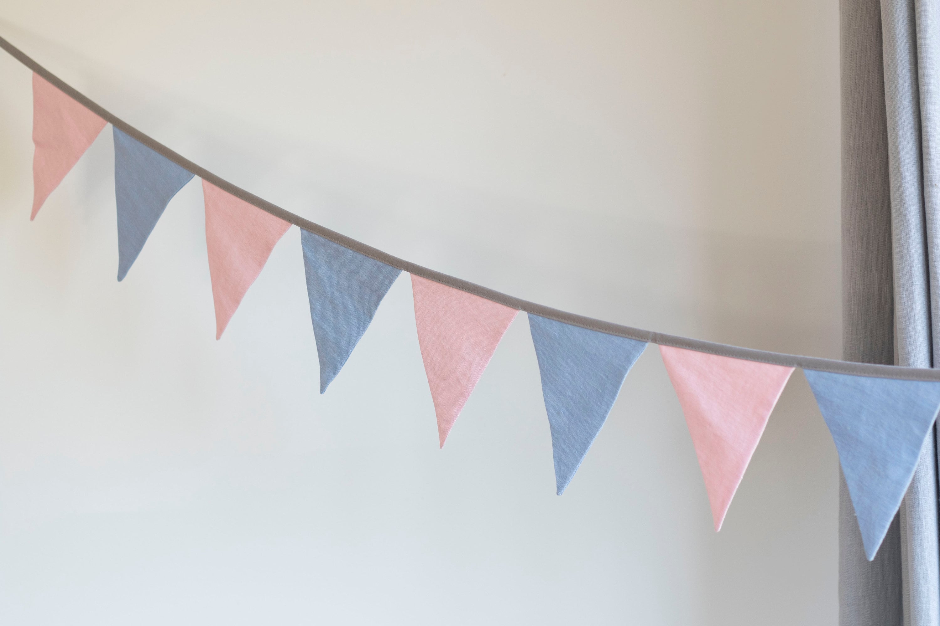 Linen Pennants Garland Set for Baby Shower - Blue, Pink, Pale Tones ...