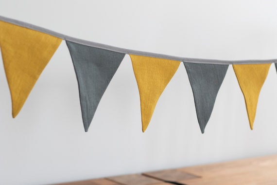 Yellow and Gray Banner Party Banner Triangle Banner Outdoor | Etsy