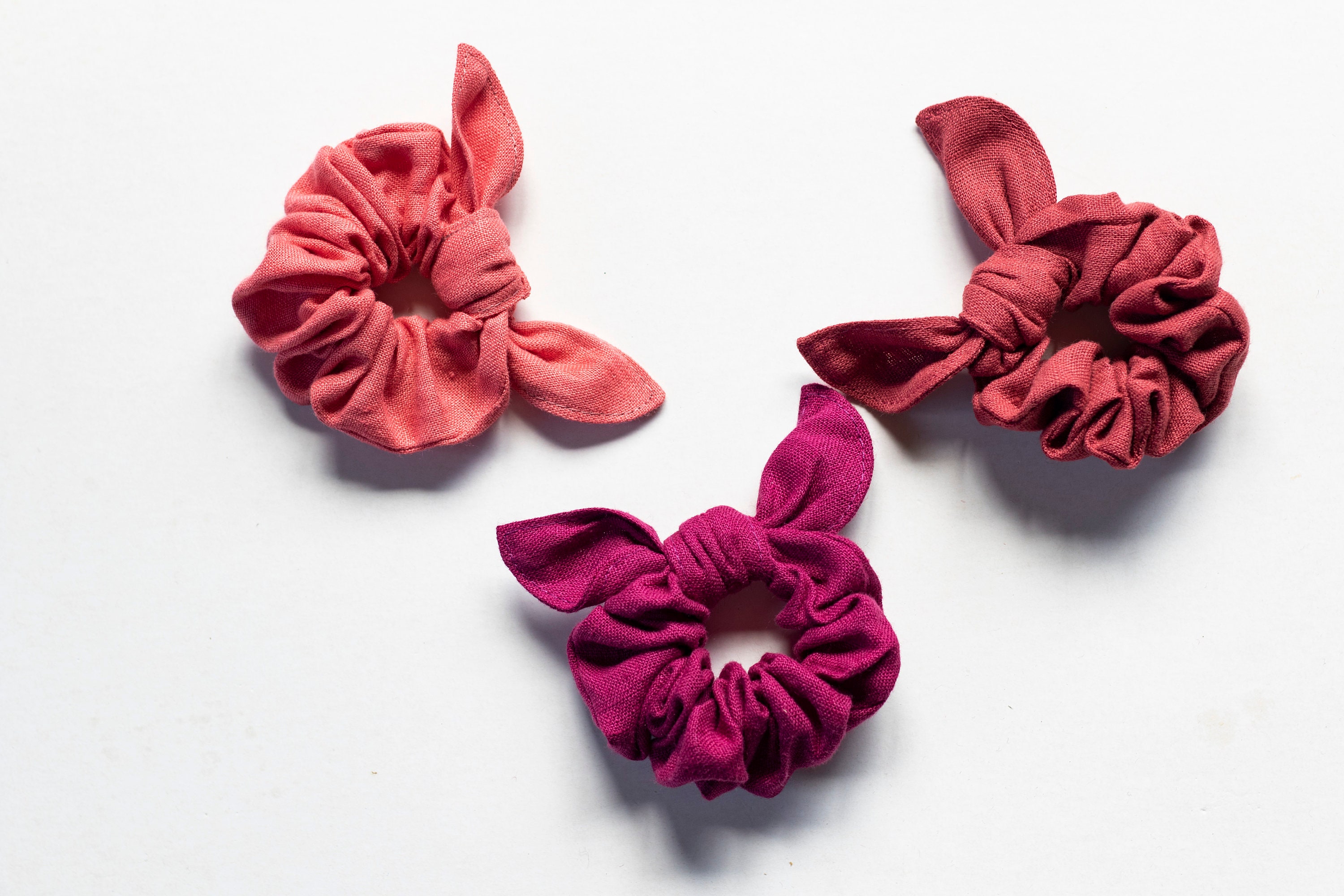 Pink Scrunchie Ponytail Holder Linen Hair Scrunchies Small Bow - Etsy