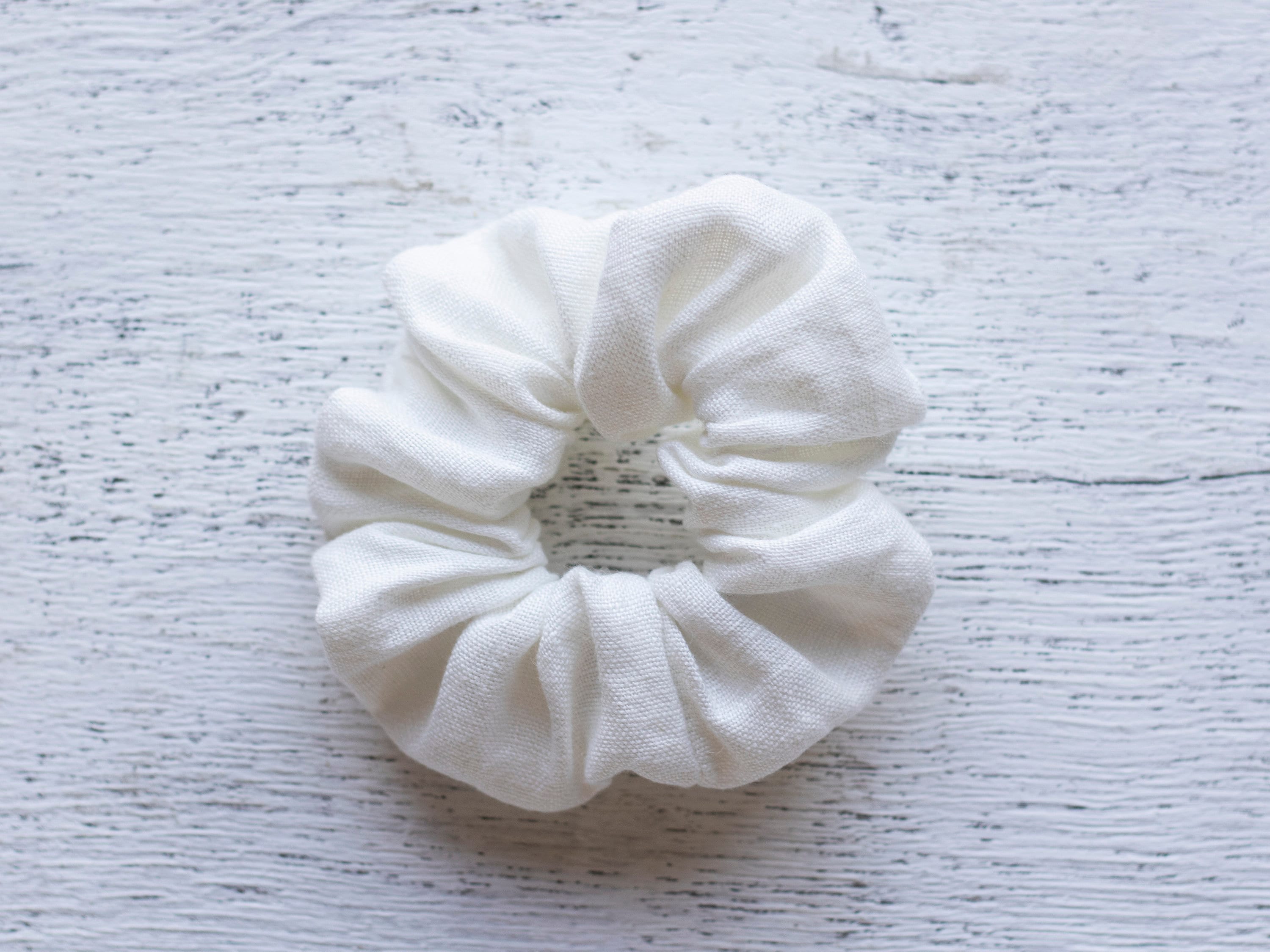 White scrunchie Hair wrap Linen scrunchie with bow Knot | Etsy