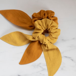 Linen Bow Scrunchie: Yellow Hair Tie, Hand Wrist Accessory - Etsy