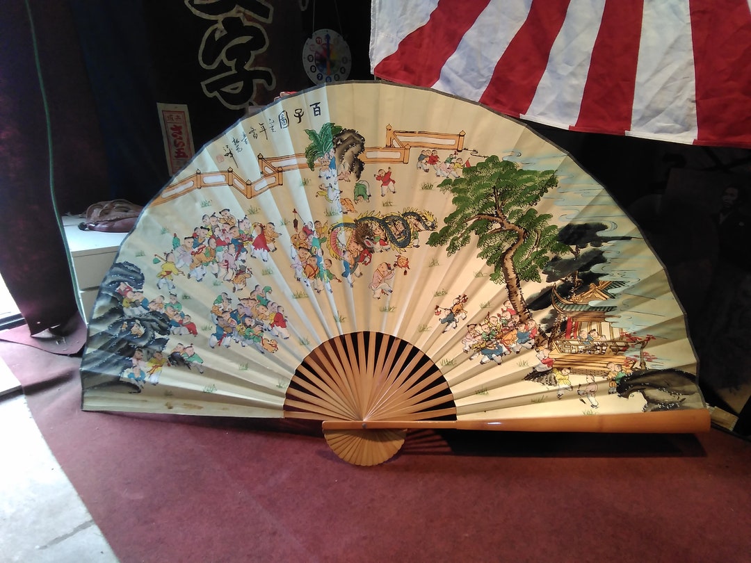 Vintage Chinese Folding Fan Huge! - Etsy