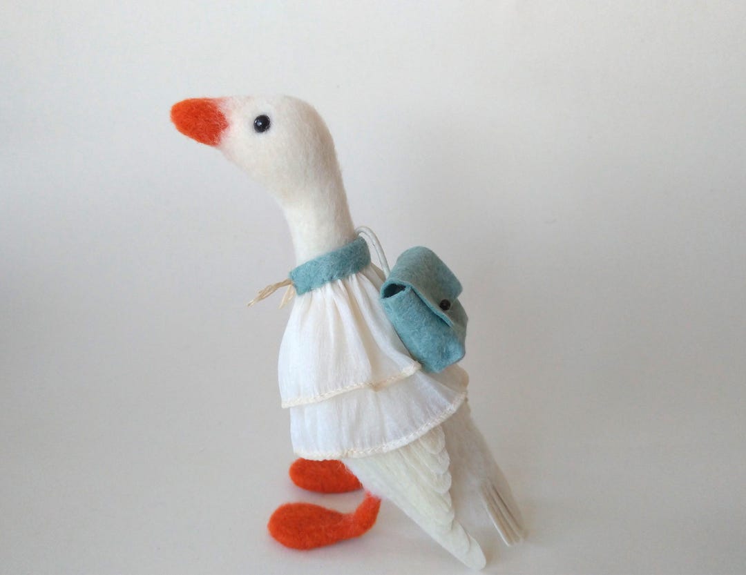 Needle Felted Goose: Lucy With Backpack, Wool Animal Decor - Etsy