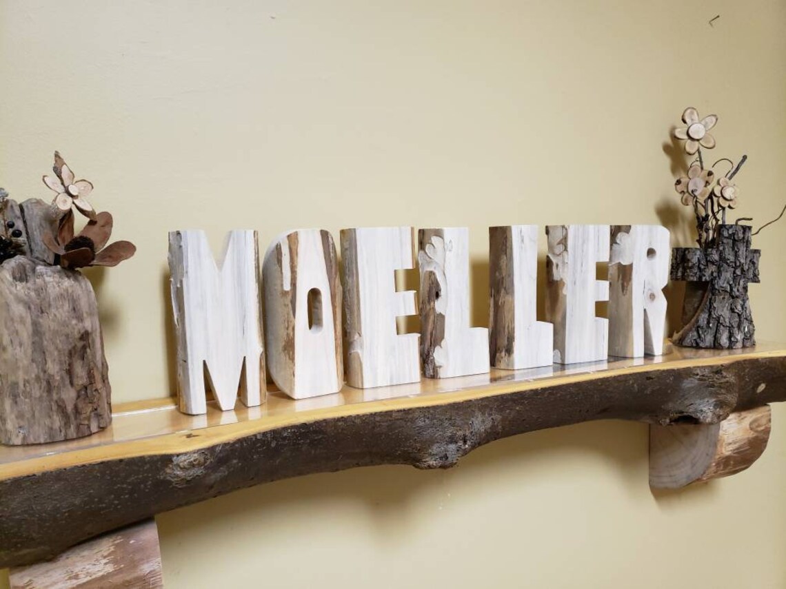 Rustic Standing Custom Wood Letters Hand Carved From Live Edge - Etsy