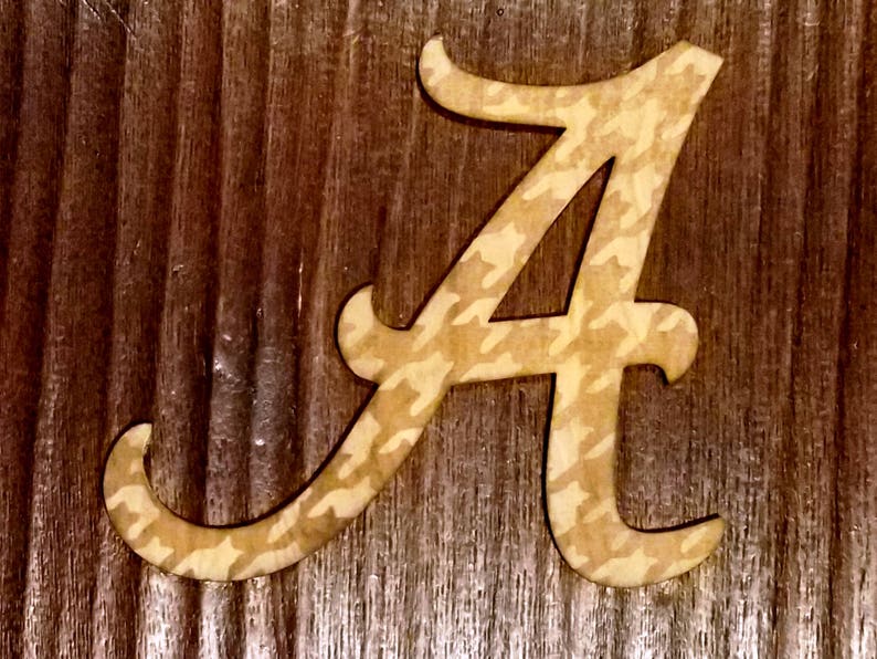 Large Alabama A Logo Laser Cut Engraved Houndstooth Wood | Etsy