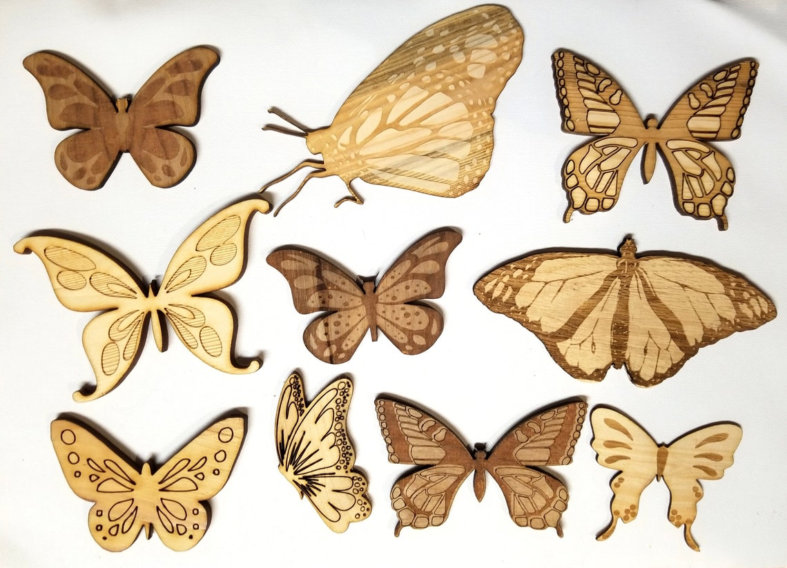 Assorted Wood butterflies 3D laser cut set of 10 engraved | Etsy