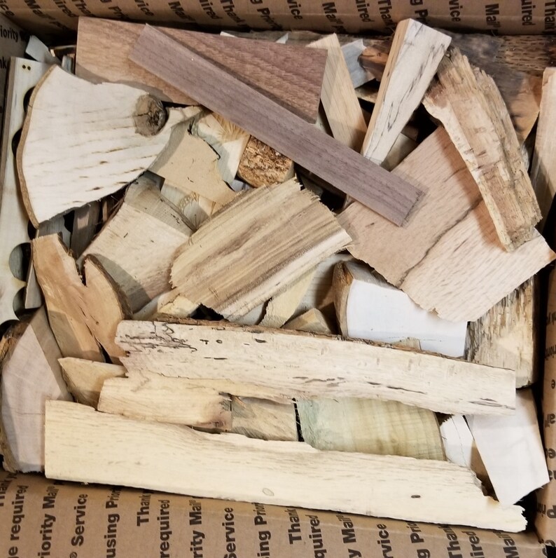 Box of wood scrap chunks from variety tree species log slice | Etsy