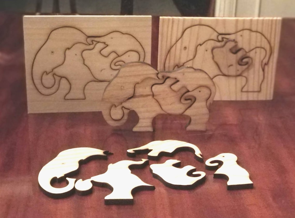 Elephant Puzzle of Elephants Wooden Jigsaw Laser Cut Pieces - Etsy