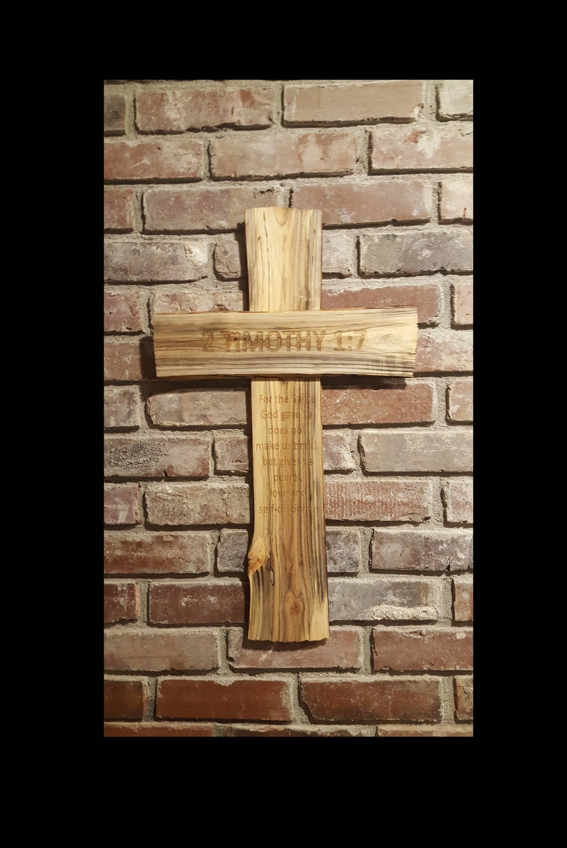 Wood Wall Cross Custom Engraved | Rustic Live Edge Log | Wooden ...