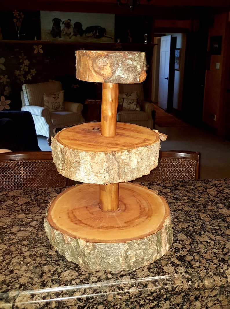 Cake Stand 3 Tier Log Slices | Rustic Wedding Layered Wooden Cupcake ...