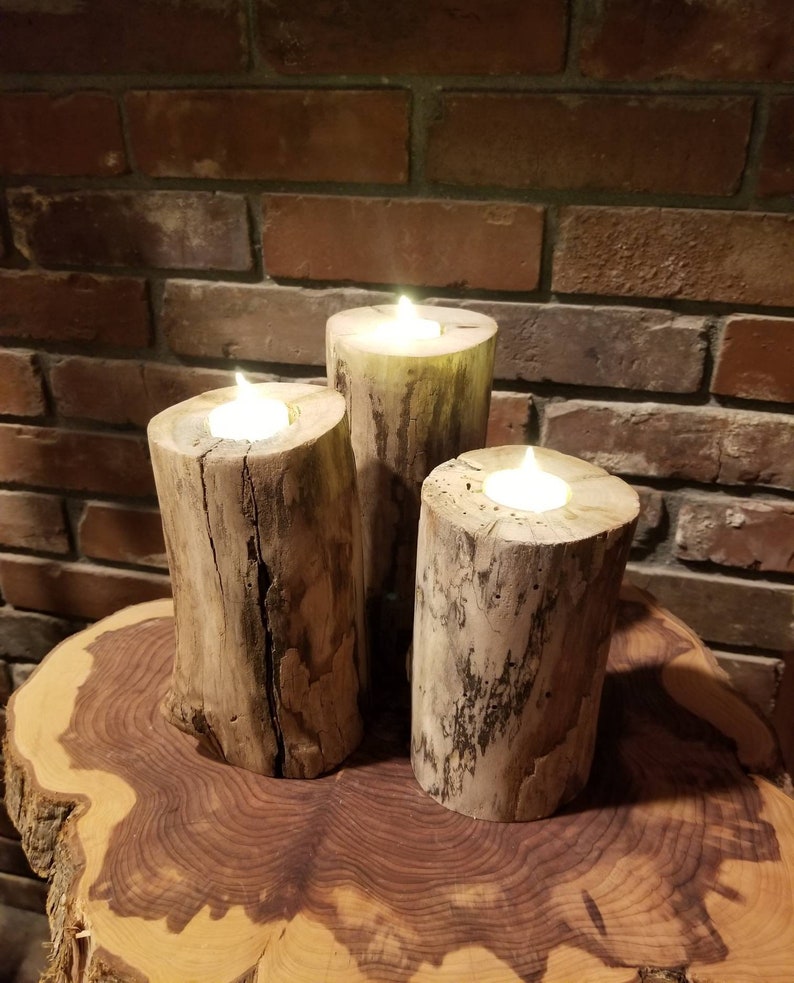 Log Candle Tea Light Holders Set of 3 for Home or Event | Etsy