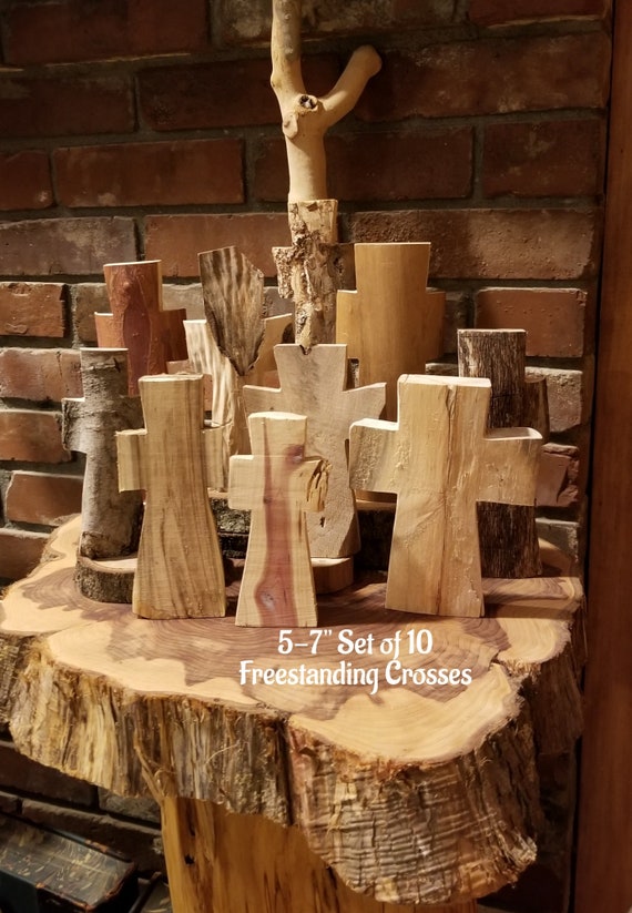 Standing Wood Crosses set of 10 5-7 Unique Rustic Live | Etsy