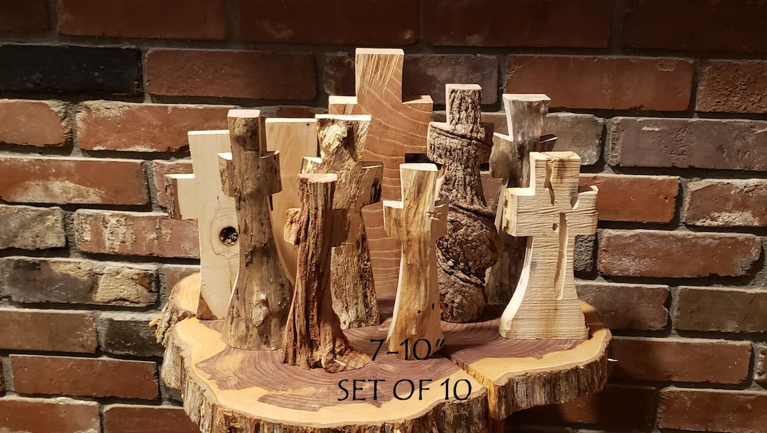 Standing Wood Crosses 7-10" Set of 10 | Rustic Decor | Live Edge ...