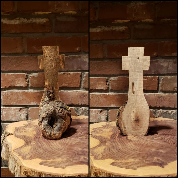 Standing Carved Log Cross Unique Live Edge Freestanding Wood | Etsy