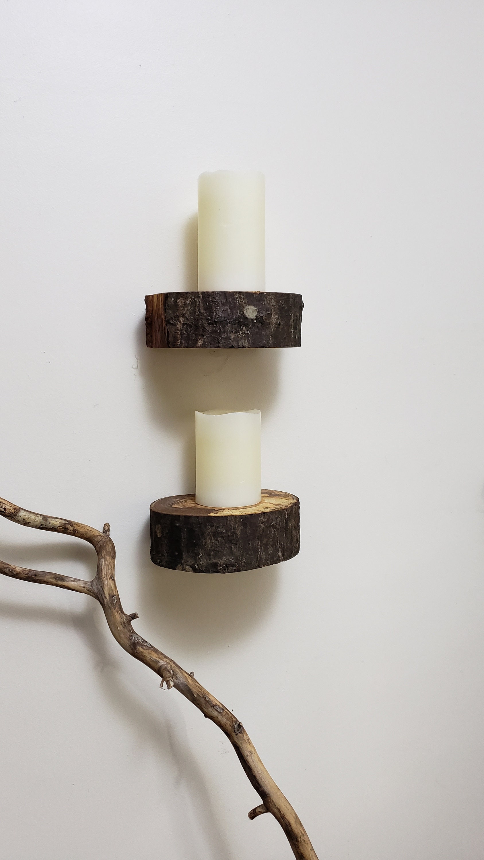 Live Edge Log Sconces Set W Keyhole Hanger Candle Picture - Etsy
