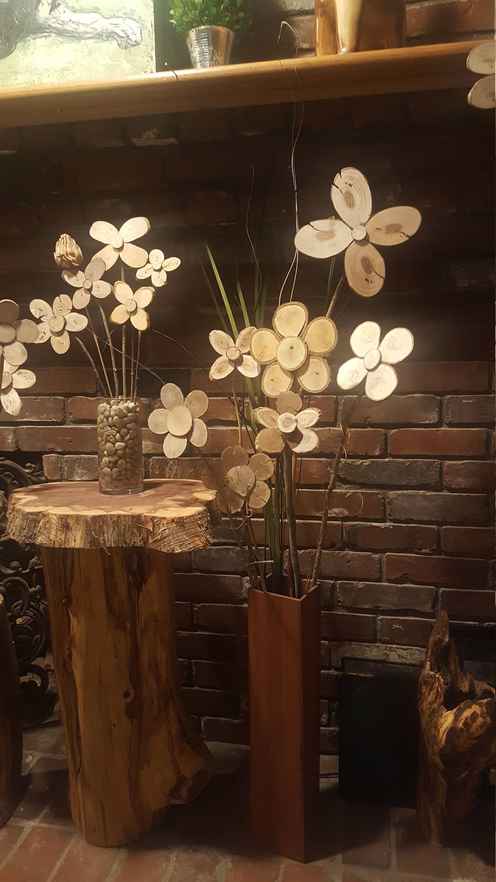 Large Wood Flower with Log Slice petals Rustic Wooden | Etsy