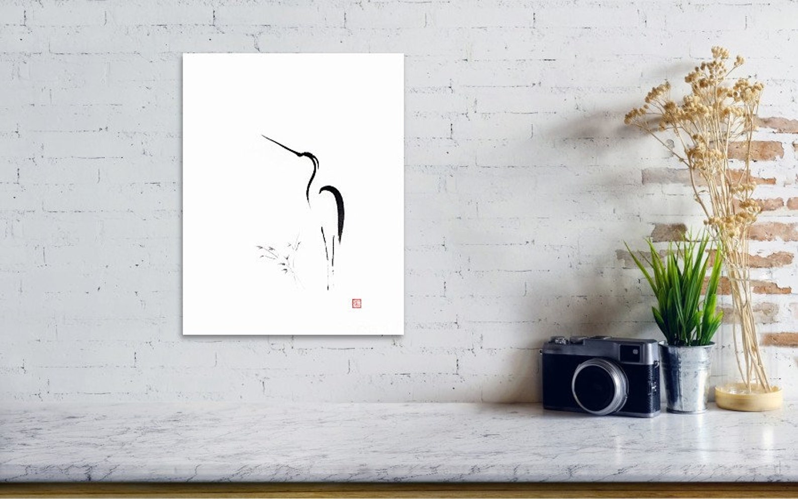 Heron Painting,heron Sumi-e Painting, Sumi-e Painting, Zen Wall Art ...