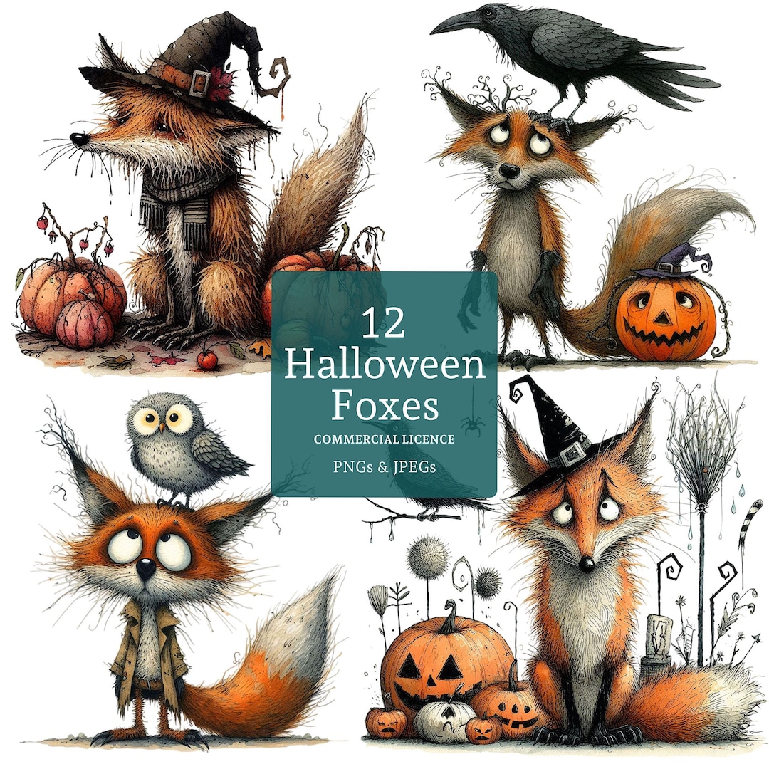 Halloween Fox Clipart, 12 High Quality Pngs/jpgs, Cute Autumn Animal ...
