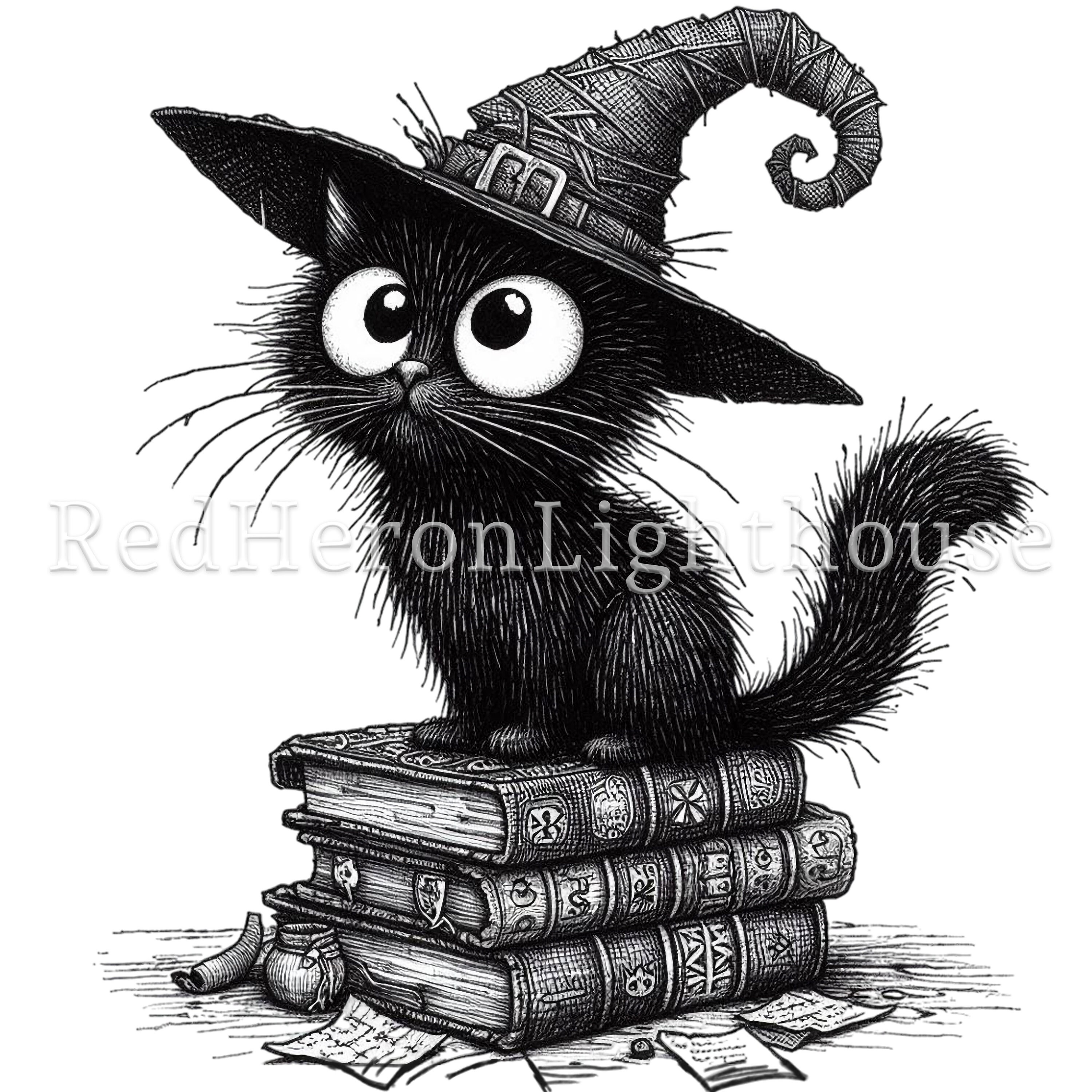 Witch Cat Clipart, 10 High Quality Pngs/jpgs, Cute Black Cat Designs ...