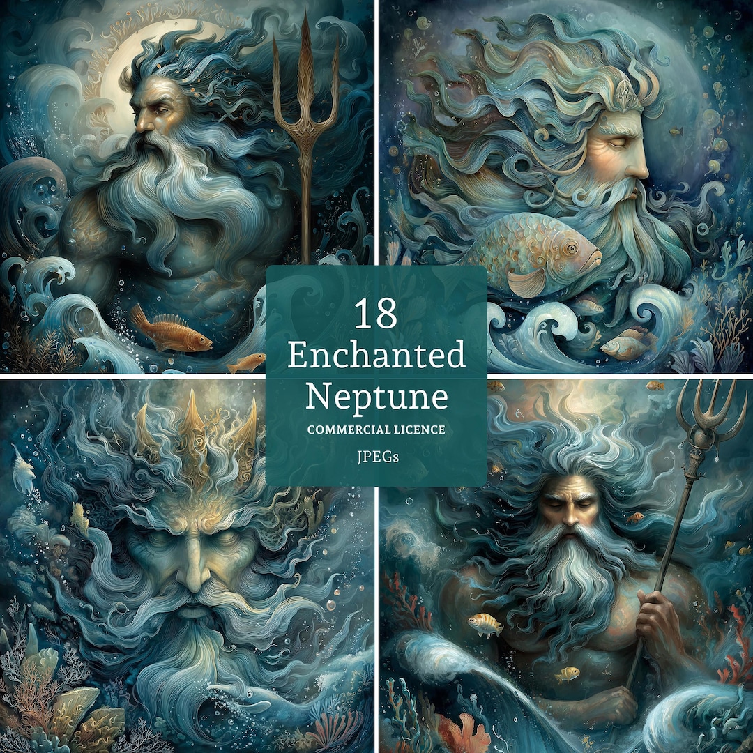 Enchanted Neptune Clipart 18 High Quality Watercolour Sea God Poseidon Jpgs Paper Craft Junk ...