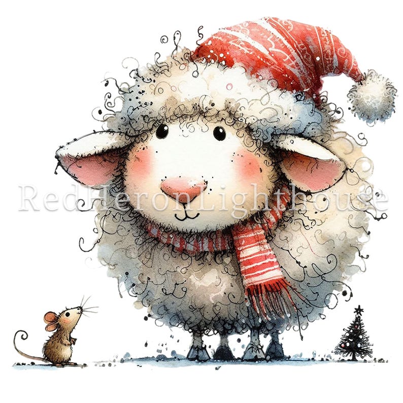 Christmas Sheep Clipart, 16 High Quality Watercolour Quirky Farm Animal ...