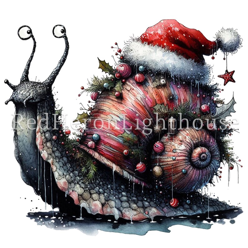 Christmas Snail Clipart, 14 Pngs/jpgs, Funny Festive Snails, Quirky ...