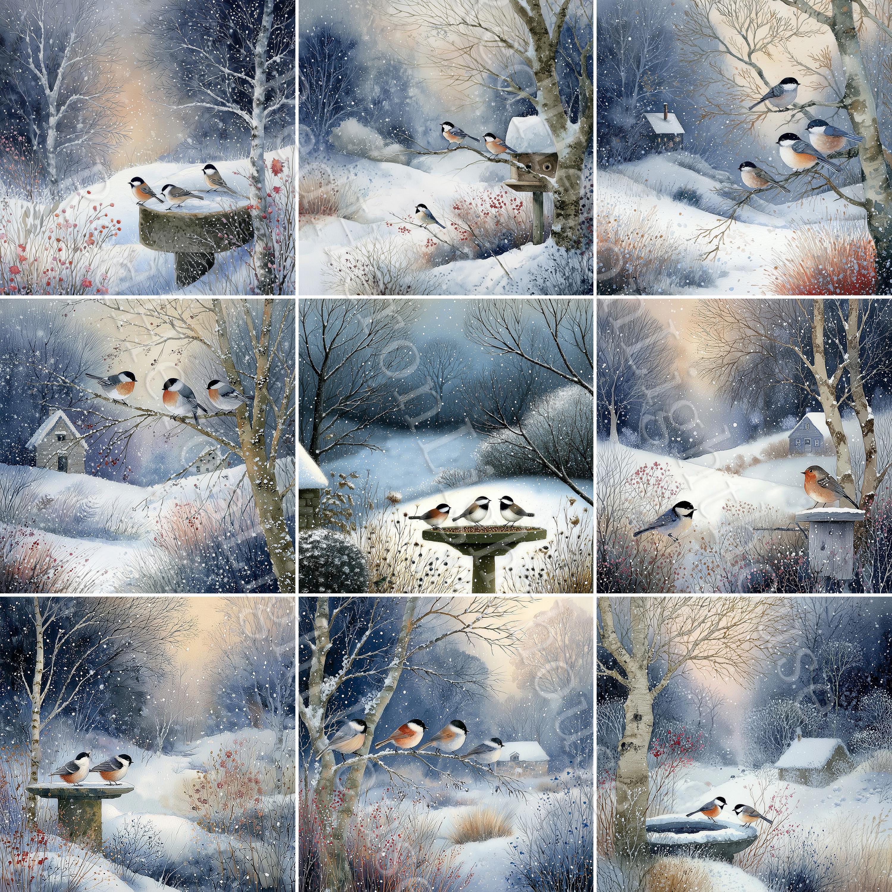Winter Wildlife Birds Clip Art, Watercolour Snowy Nature Scenery, 22 ...