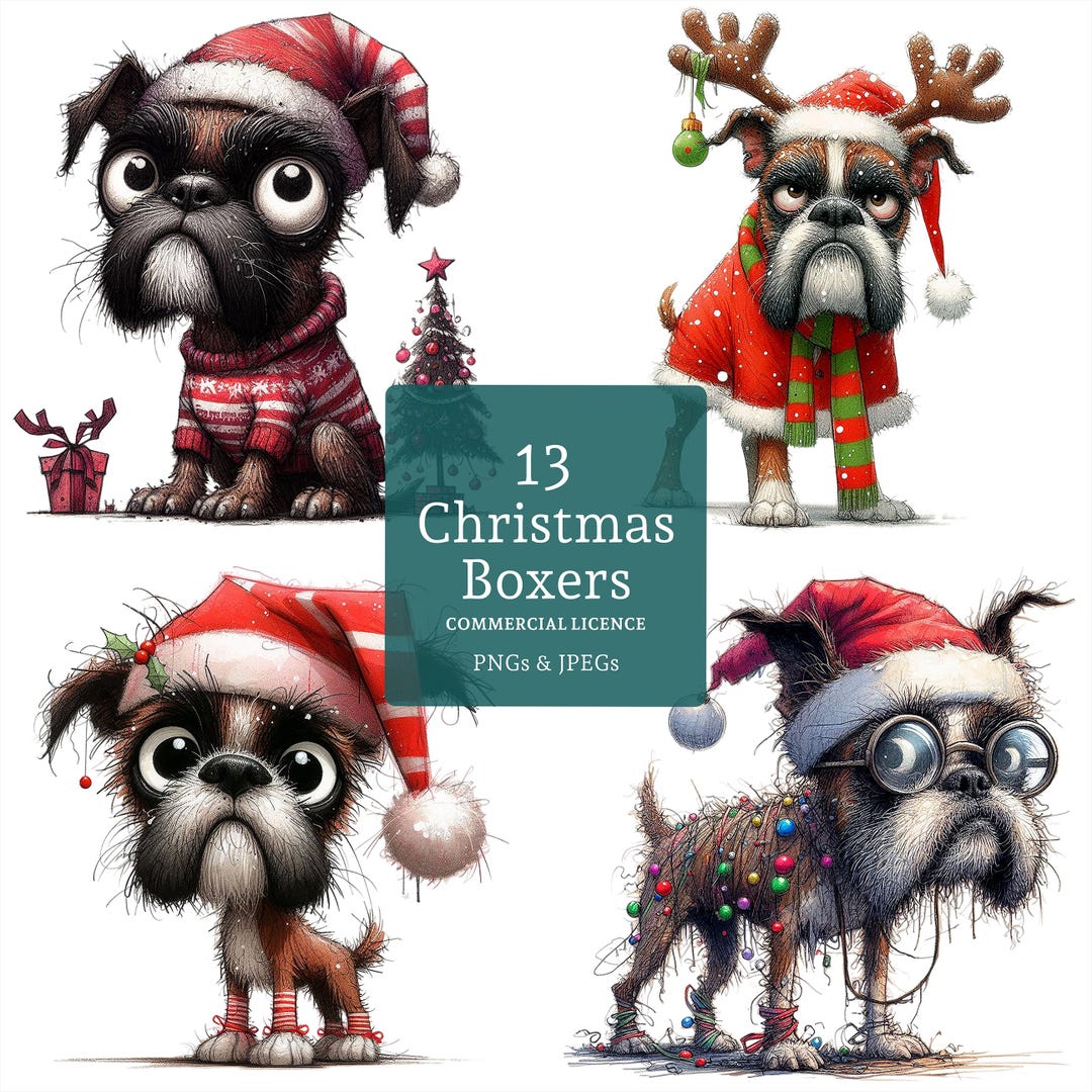 Christmas Boxer Clipart, 13 High Quality Pngs/jpgs, Watercolour Cute ...
