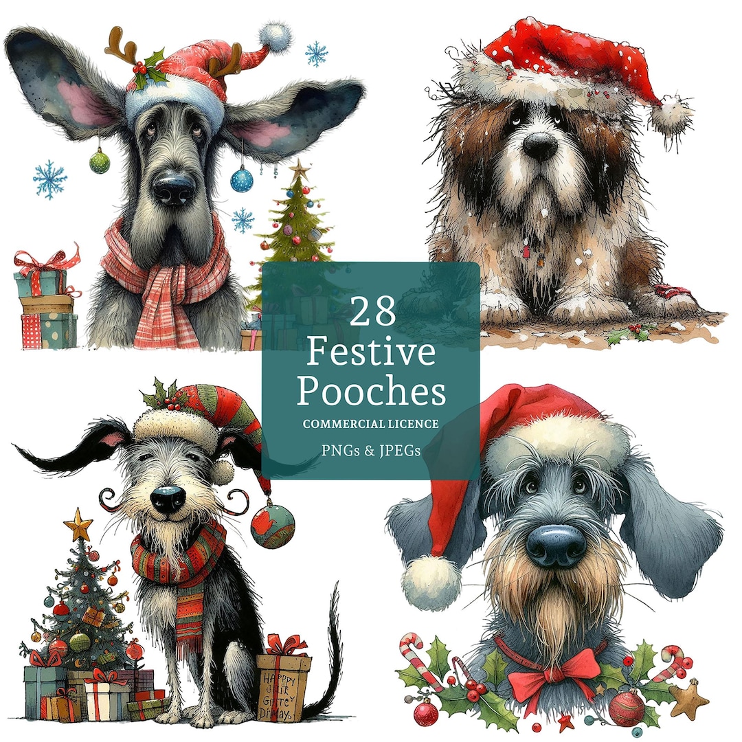 Christmas Dog Clipart 28 Pngs/jpgs, Cute Festive Dog, Quirky Winter Pet ...
