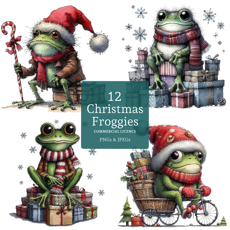Frog Santa Clip Art - Etsy
